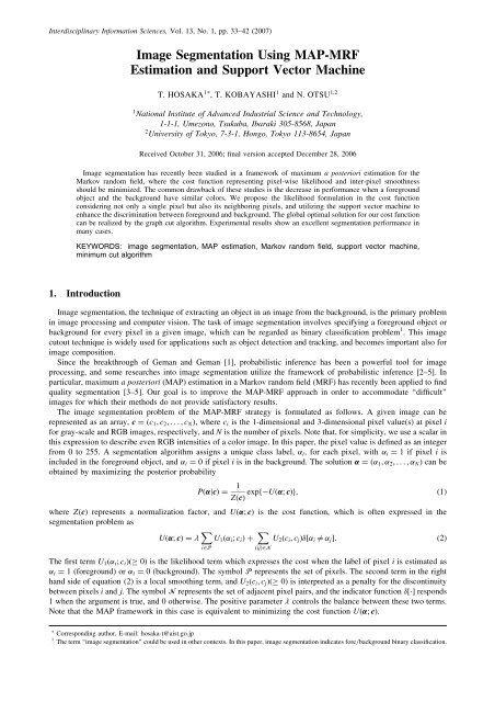 Image Segmentation Using Map Mrf Estimation And Support