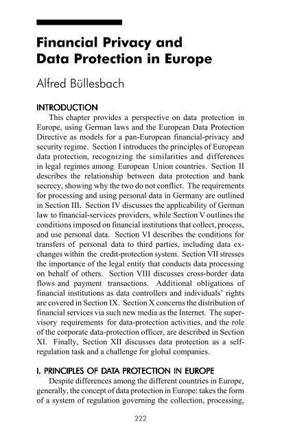 Financial Privacy and Data Protection in Europe - Competitive ...