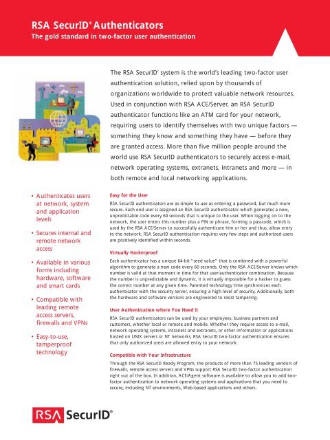 RSA SecurID® Authenticators - VB