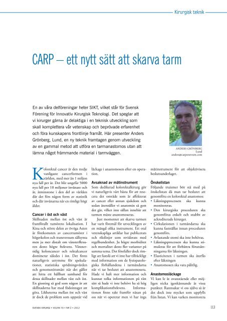 CARP – ett nytt sätt att skarva tarm - CarpoNovum CARP – ett nytt sätt att skarva tarm - CarpoNovum