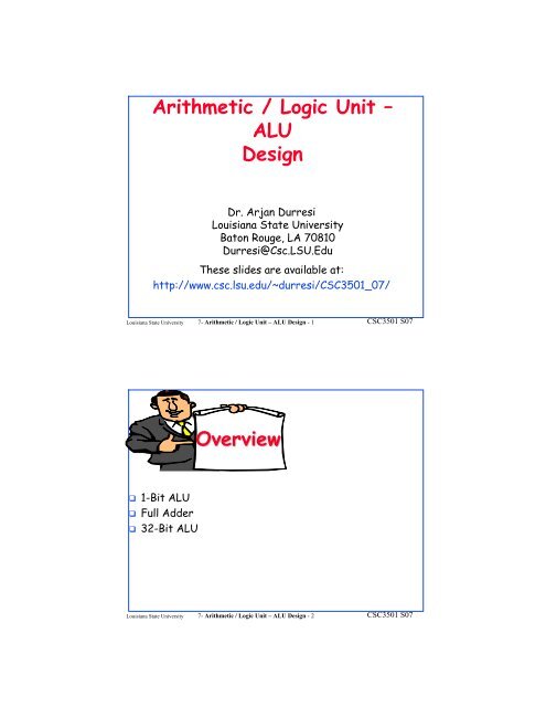 Arithmetic / Logic Unit ? ALU Design Overview