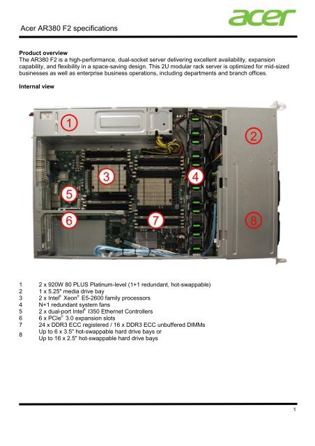 Acer AR380 F2 Server Specifications (Long)