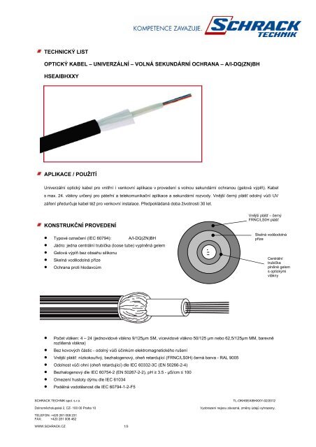 TECHNICKÝ LIST OPTICKÝ KABEL – UNIVERZÁLNÍ ... - Schrack