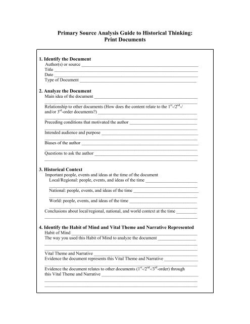 Figure 1 Primary Source Analysis Guide To Historical Thinking 