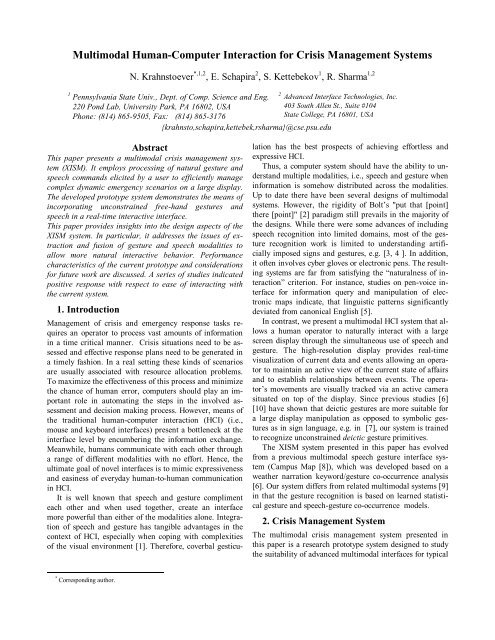Multimodal Human Computer Interaction For Crisis Management