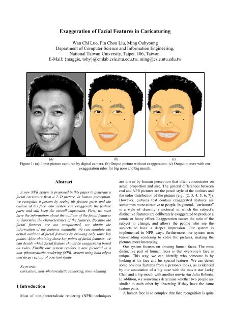 Exaggeration of Facial Features in Caricaturing