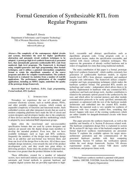 Formal Generation of Synthesizable RTL from Regular Programs