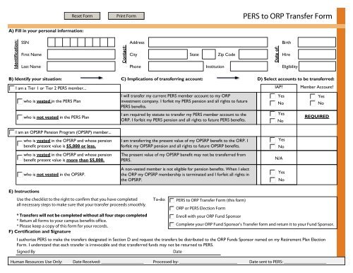 PERS to ORP Transfer Form - University of Oregon Human Resources