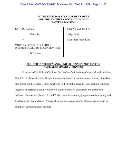 Plaintiffs' motion for partial summary judgment with exhibits