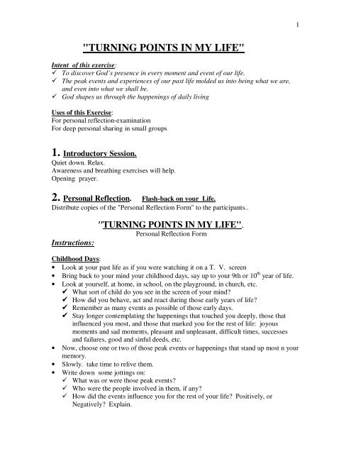 "TURNING POINTS IN MY LIFE"