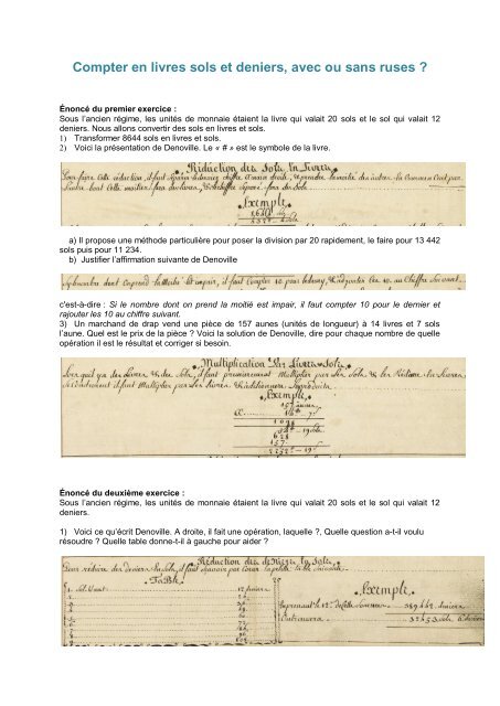 Compter en livres sols et deniers, avec ou sans ruses