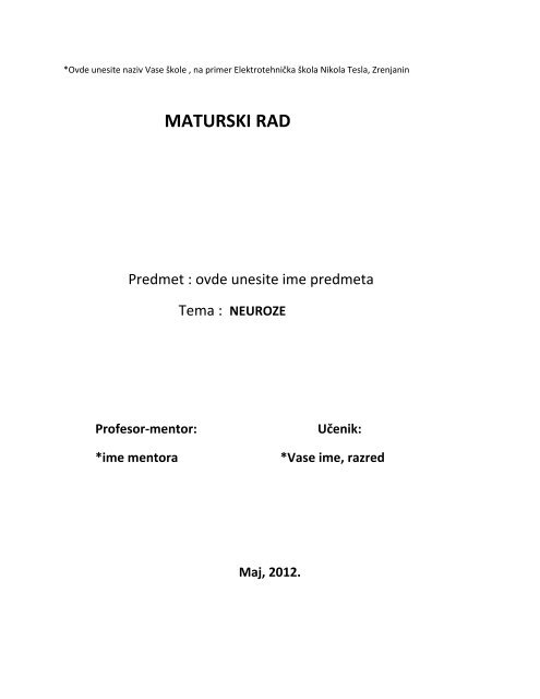 MATURSKI RAD - Seminarski Maturski Diplomski Radovi