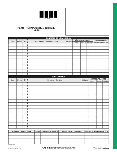 PLAN THÉRAPEUTIQUE INFIRMIER (PTI)