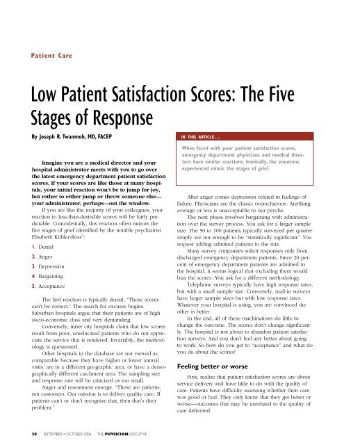 Low Patient Satisfaction Scores: The Five Stages of Response