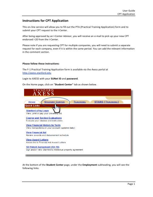 Instructions for CPT Application