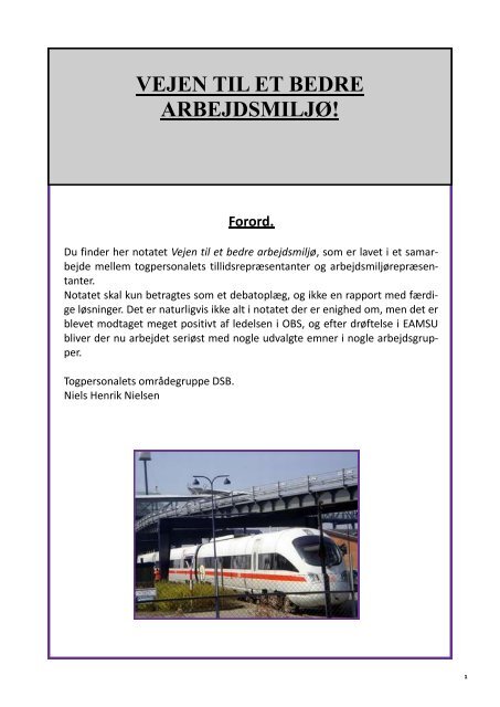 VEJEN TIL ET BEDRE ARBEJDSMILJØ! - tpo@dsb
