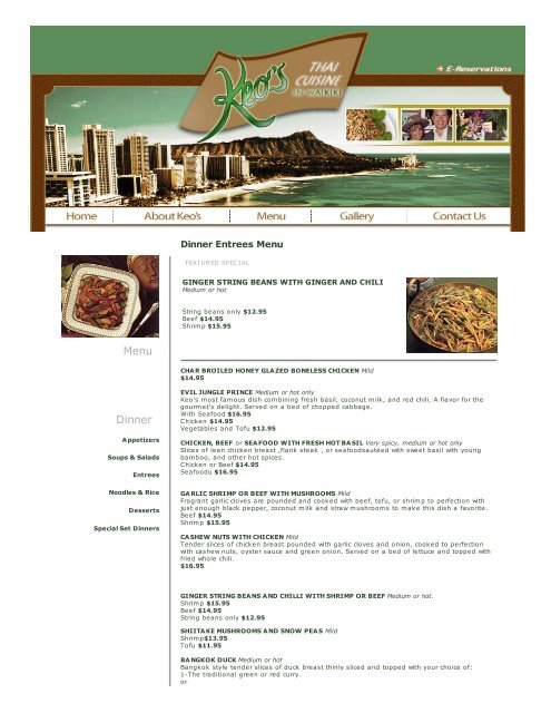 Keo's Thai Cuisine - Dinner Entrees Menu - Mydestination