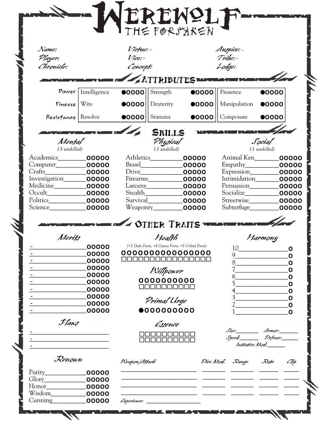 Scharacter sheet werewolf darkage - verguitar