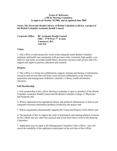 Terms of Reference e-HLbc Steering Committee As approved ...