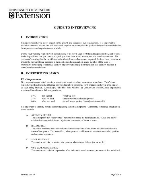 Guide to Interviewing - University of Missouri Extension