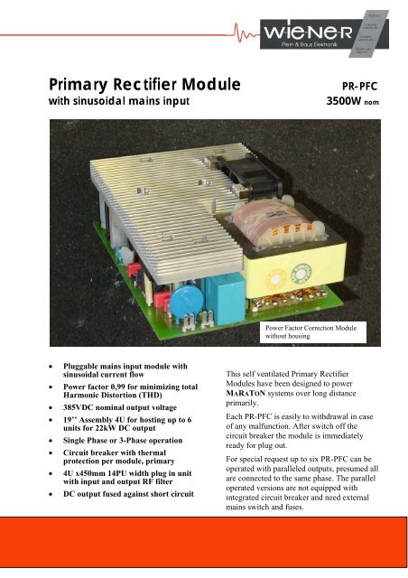 Primary Rectifier Module (PFC) Data Sheet - CERN - PH-ESE group
