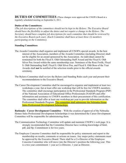 Duties of the Committees: (The job descriptions of the ... - unopa