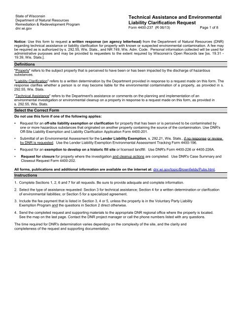 Form 4400-237 - Wisconsin Department of Natural Resources