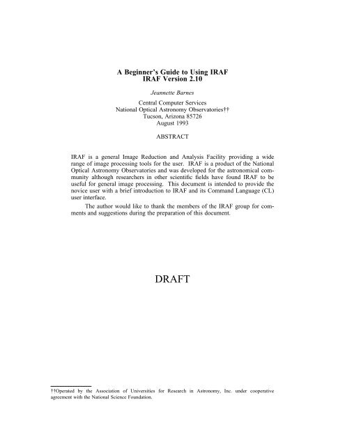 A Beginner's Guide to Using IRAF IRAF Version 2.10 - iraf.net