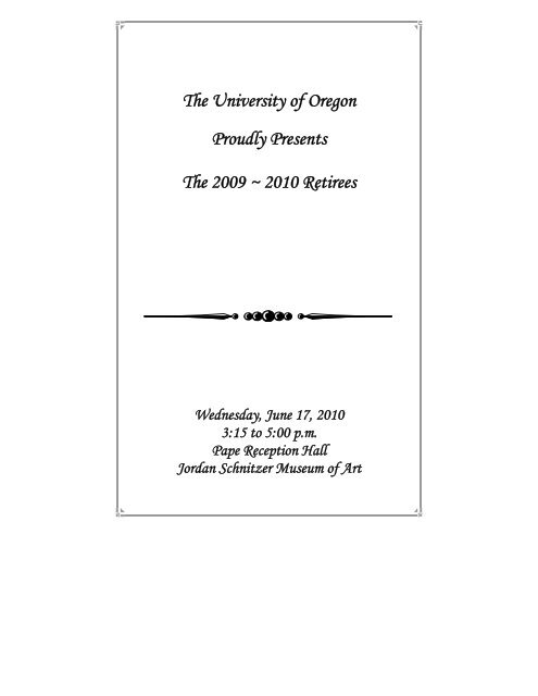 2009-10 Reception booklet - Human Resources - University of Oregon