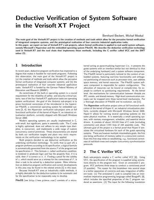 Deductive Verification Of System Software In The Verisoft Xt Project