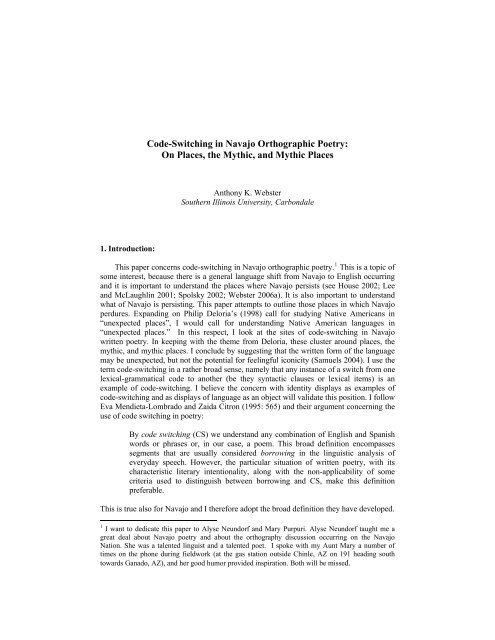 Code-Switching in Navajo Orthographic Poetry: