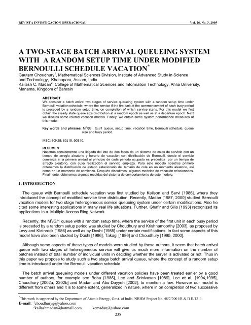 a two-stage batch arrival queueing system with a random setup time ...