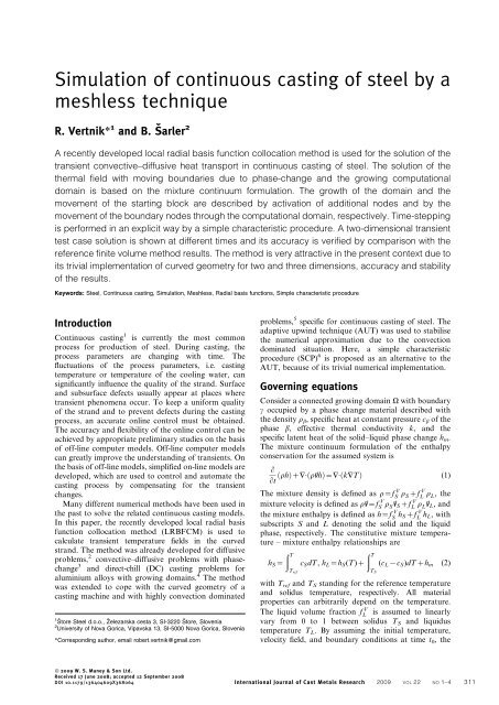 Simulation of continuous casting of steel by a meshless technique