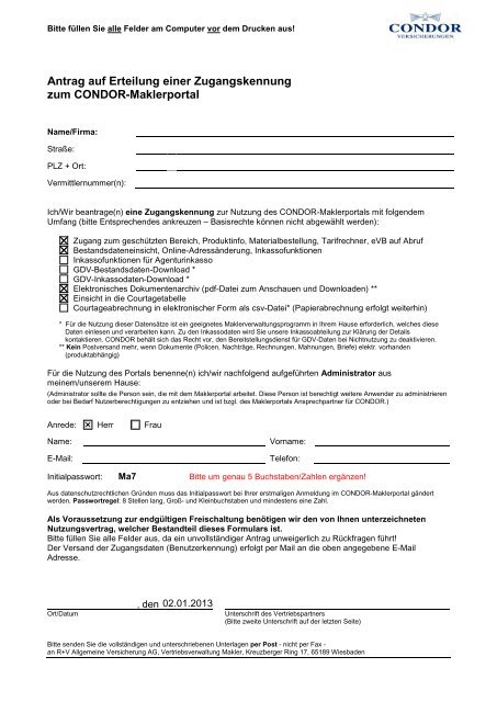 Portalantrag und Nutzungsvereinbarung Condor