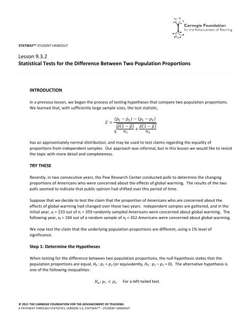 Lesson 9.3.2 Statistical Tests for the Difference Between Two ...