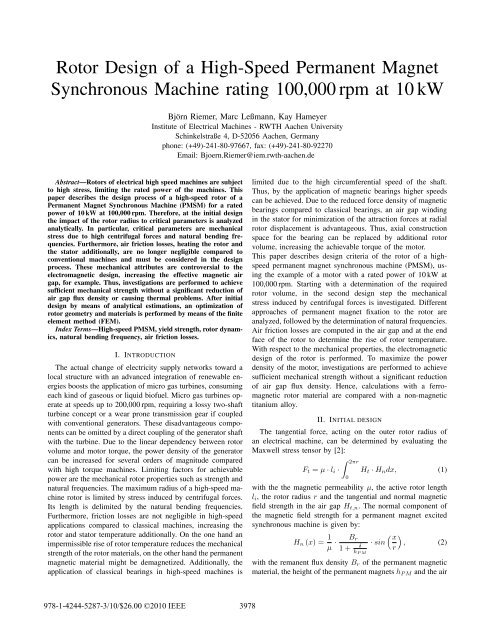 Rotor Design of a High-Speed Permanent Magnet Synchronous ...