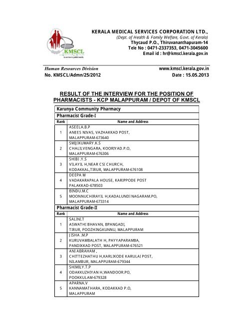 kcp malappuram / depot of kmscl - Kerala Medical Services ...