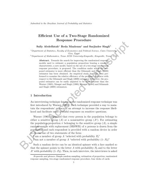 Efficient Use of a Two-Stage Randomized Response Procedure