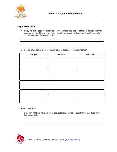 Photo Analysis Viewing Guide 1 - Online Learning Centre