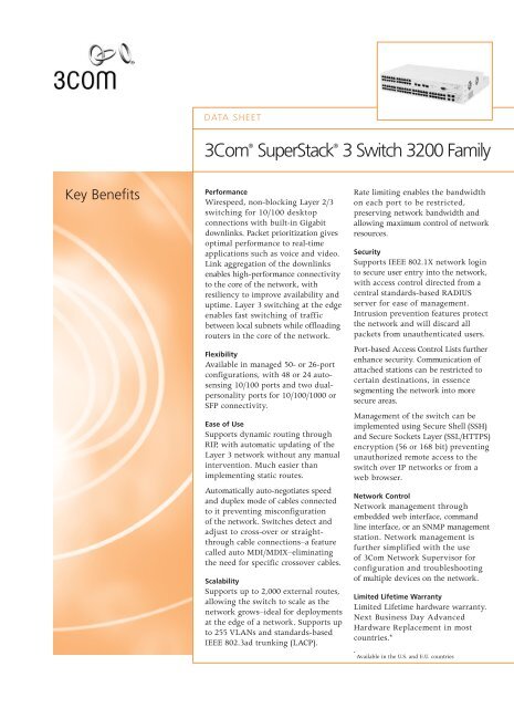 3Com® SuperStack® 3 Switch 3200 Family Data Sheet - VB