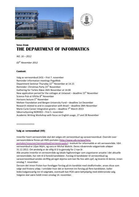 THE DEPARTMENT OF INFORMATICS