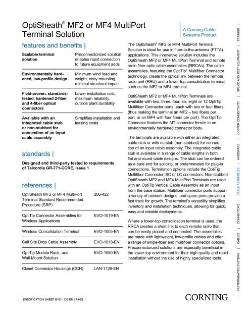 OptiSheath® MF2 or MF4 MultiPort Terminal Solution