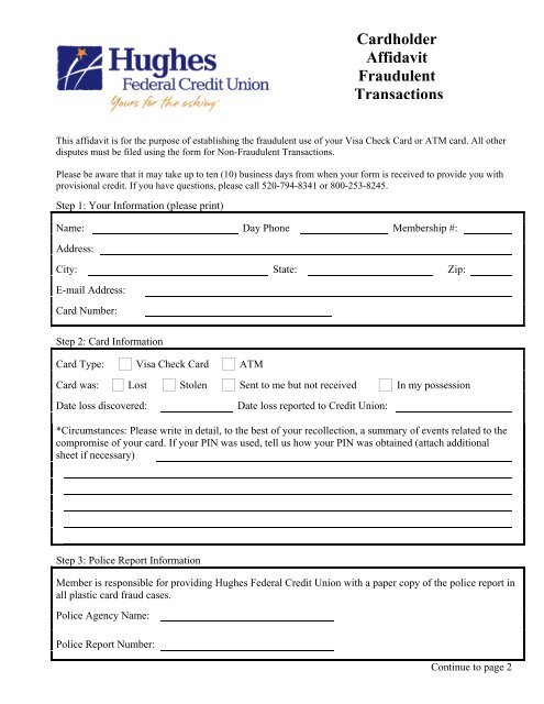 Cardholder Affidavit Fraudulent Transactions - Liberty Online