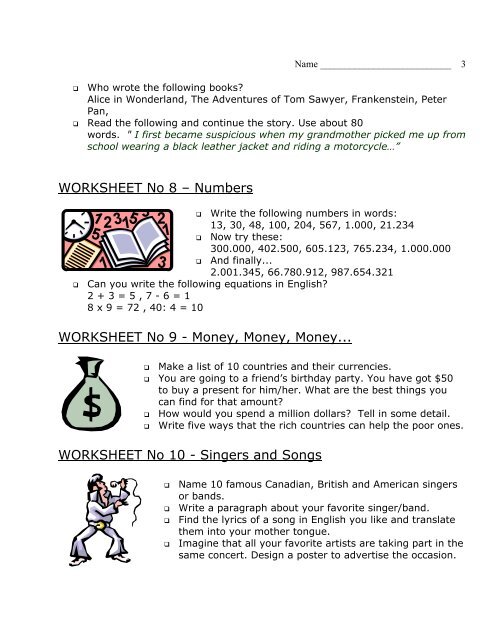 WORKSHEET No 4 - Home, Sw