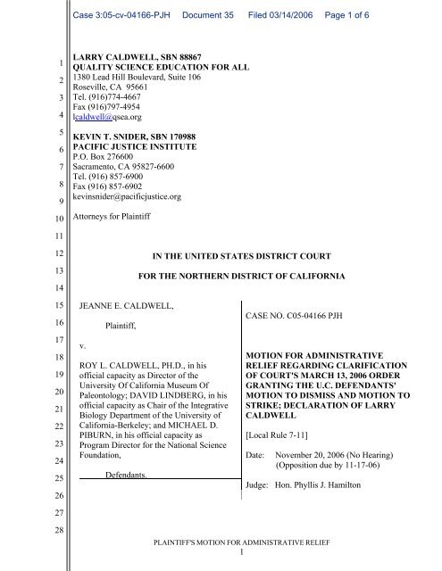 Plaintiff's motion for clarification of previous order - National Center ...