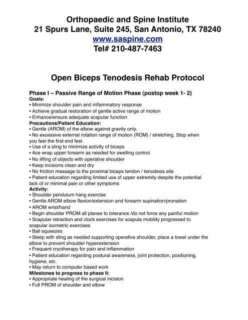 Open Biceps Tenodesis Rehab Protocol - Orthopaedic and Spine ...