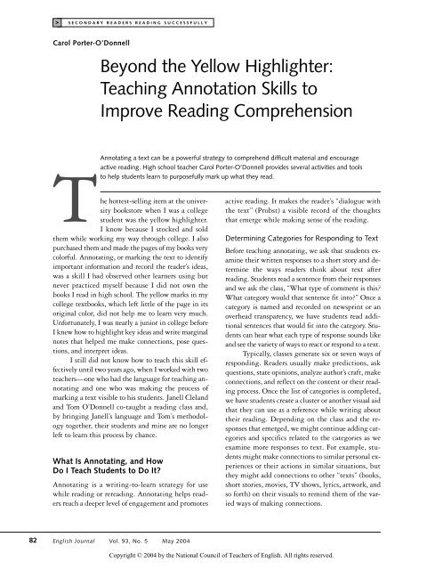 Beyond the Yellow Highlighter: Teaching Annotation Skills to ...