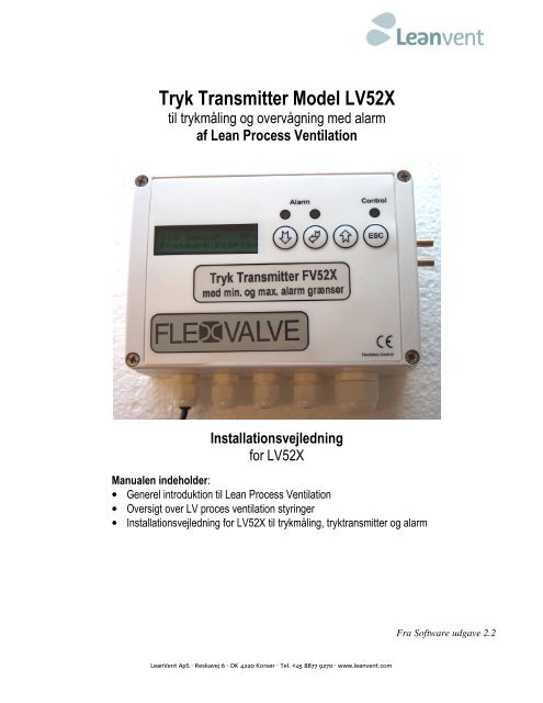 Tryk Transmitter Model LV52X - af Lean Process ... - LeanVent