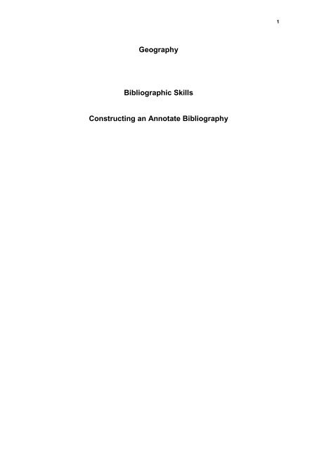 Geography Bibliographic Skills Constructing an Annotate Bibliography