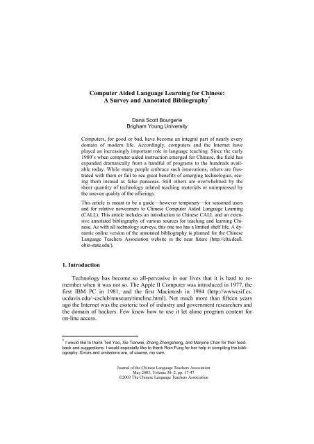 Computer Aided Language Learning for Chinese - The Department ...